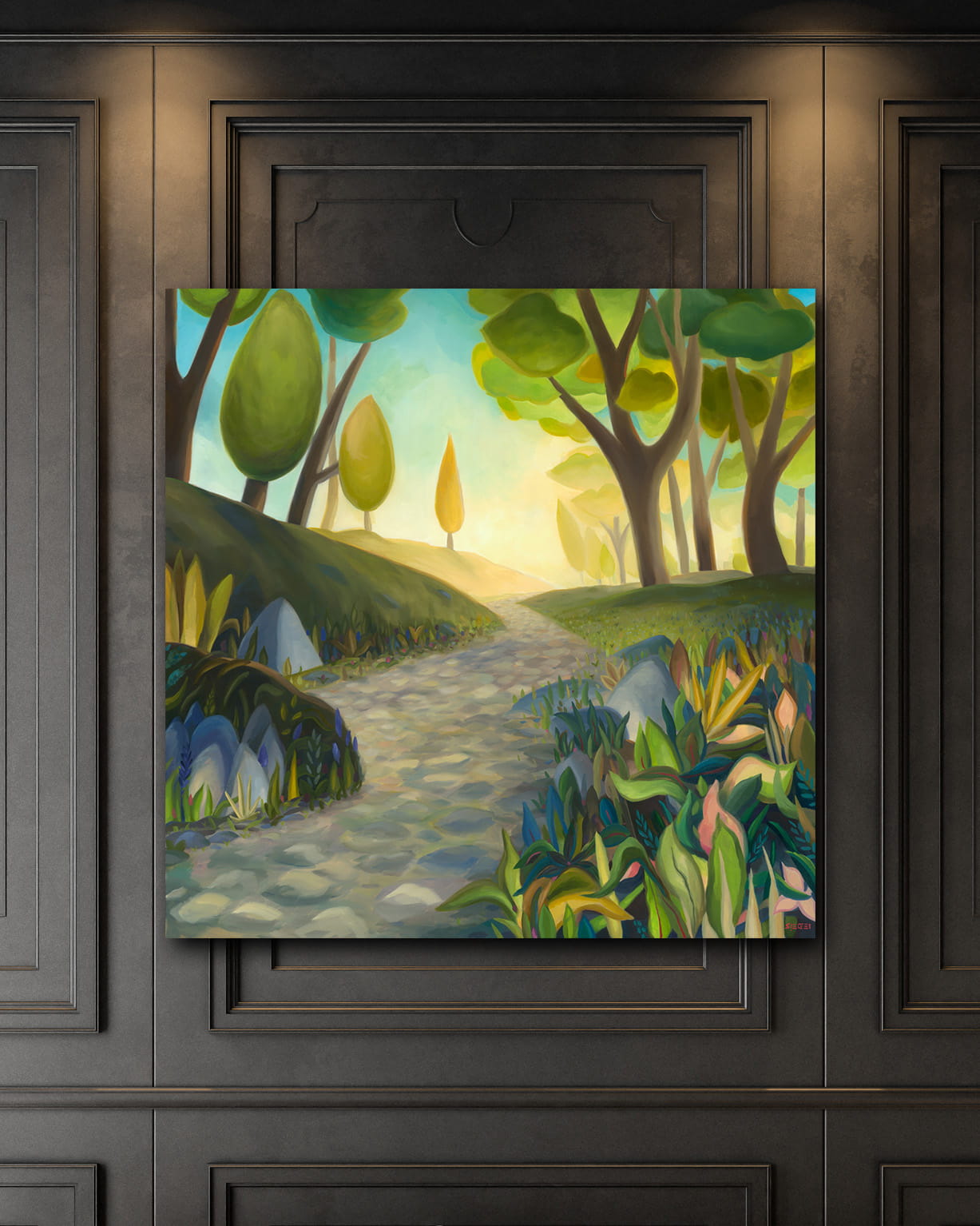Lily Path | Cobblestone Pathway Paintings with Flowers | Art – Sam's ...