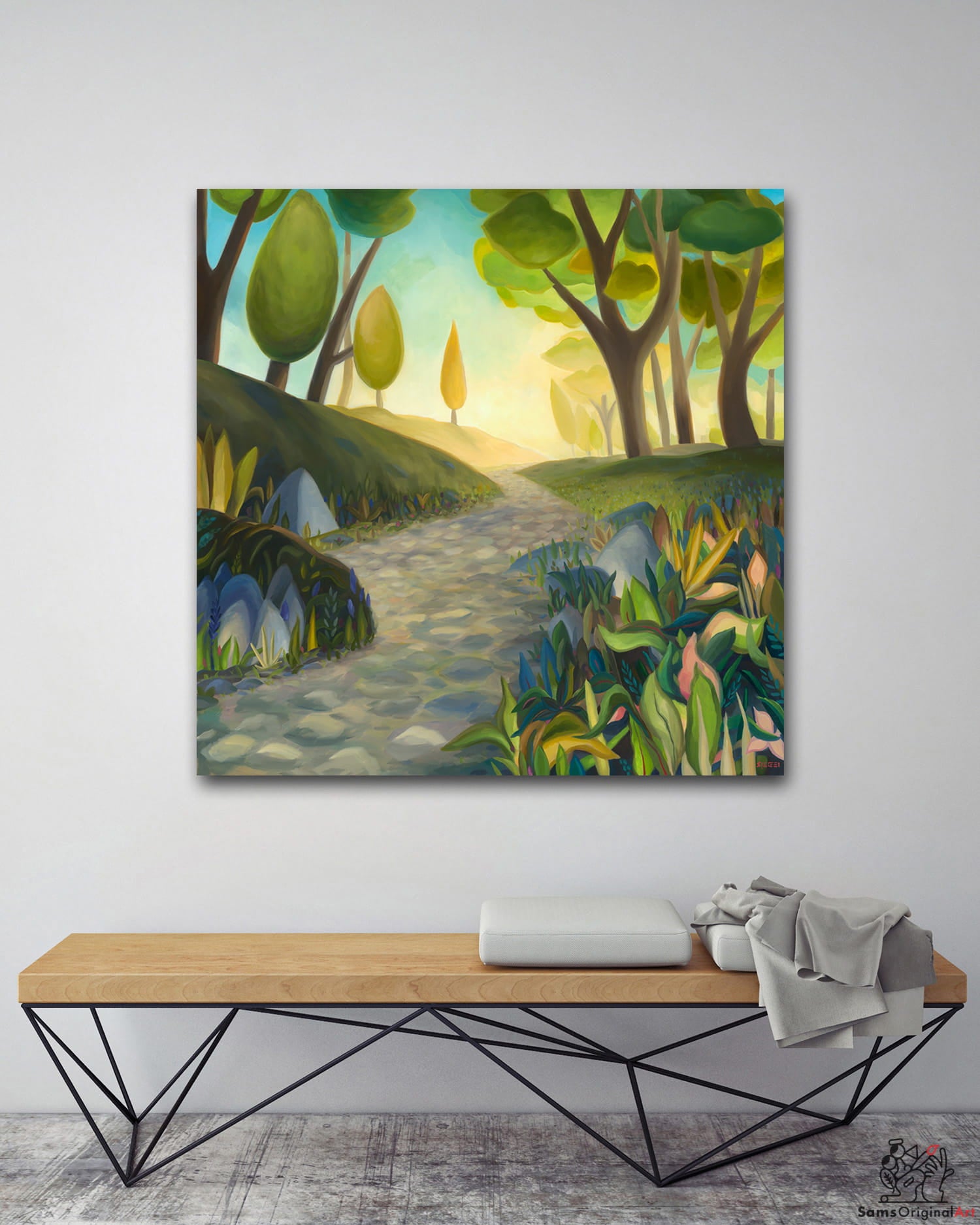 Lily Path | Cobblestone Pathway Paintings with Flowers | Art – Sam's ...