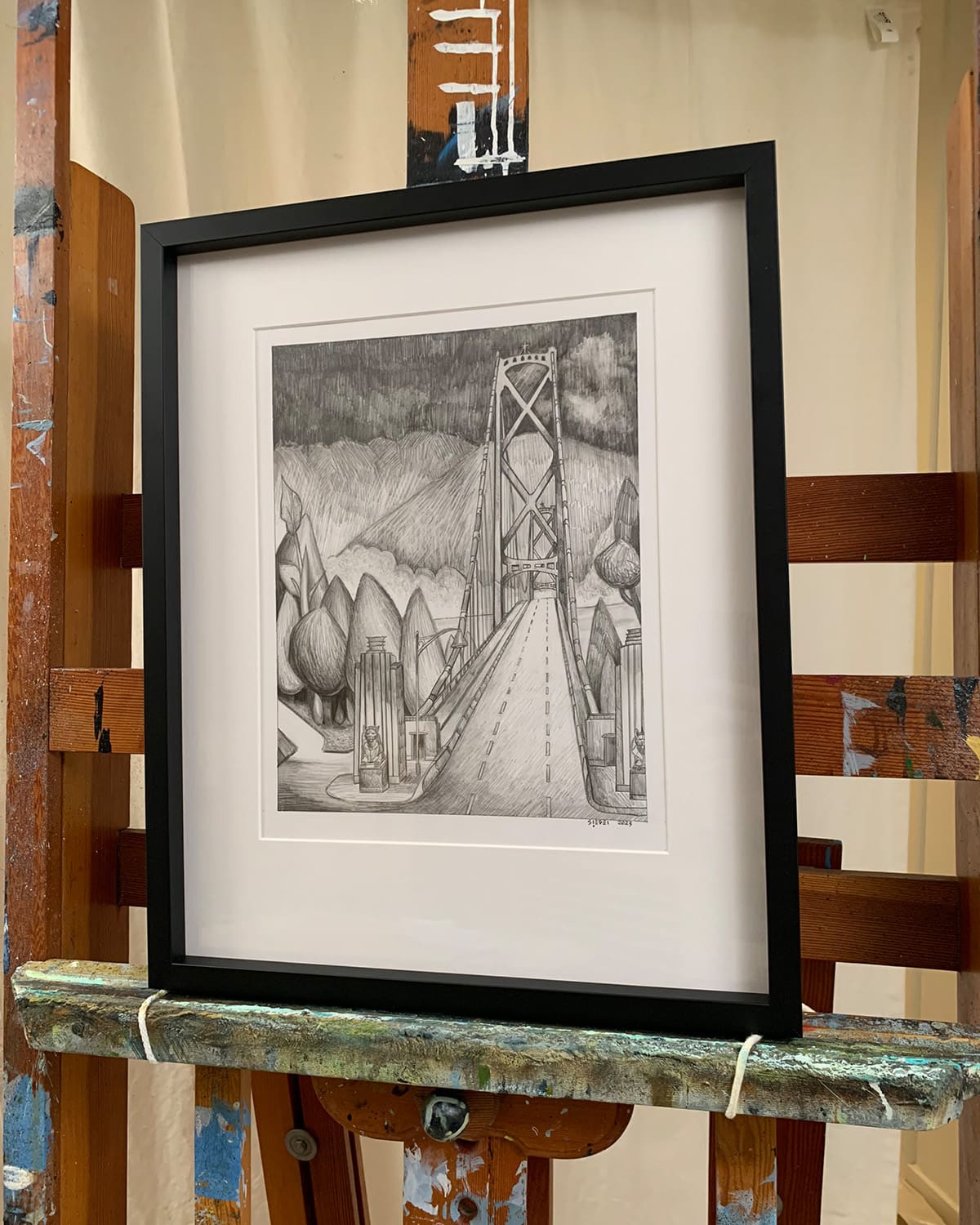 Lions Gate Bridge Pencil Sketch | Original Framed Pencil Sketches – Sam ...