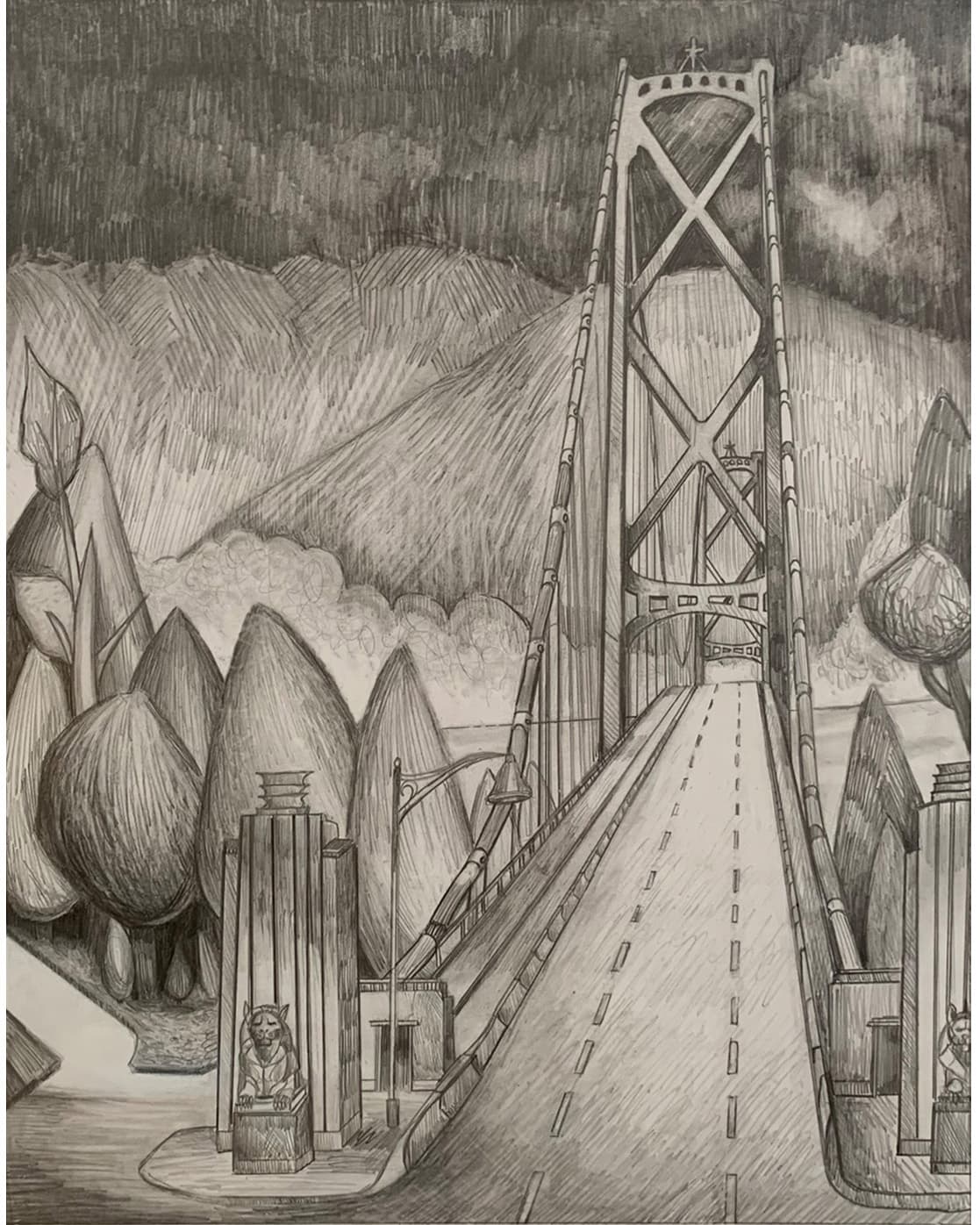 Lions Gate Bridge Pencil Sketch | Original Framed Pencil Sketches – Sam ...